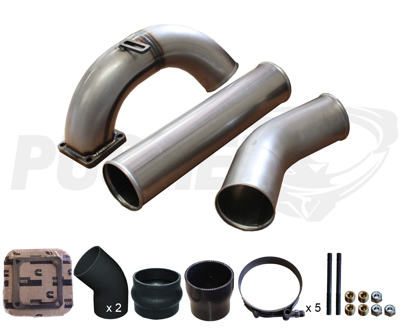 Pusher 3.5" MEGA Intake System with 3.5" Passenger Side Intercooler Tu ...